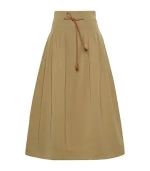Max Mara Pleated Cotton Midi Skirt With Drawstring Detail - Brown