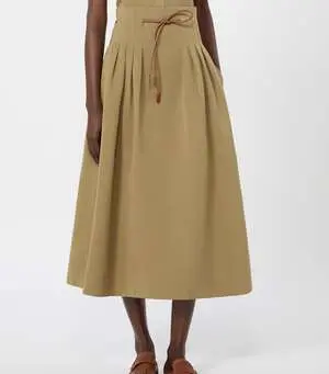 Max Mara Pleated Cotton Midi Skirt With Drawstring Detail