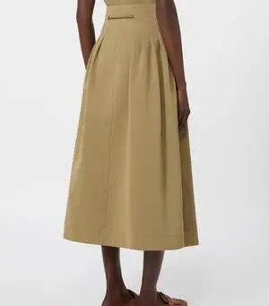Max Mara Pleated Cotton Midi Skirt With Drawstring Detail