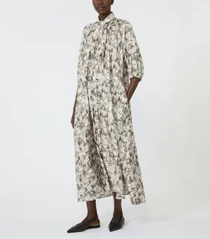 Max Mara Silk Sailboat Print Midi Dress