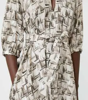 Max Mara Silk Sailboat Print Midi Dress