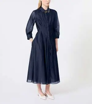 Max Mara Silk-blend Midi Shirt Dress - Navy