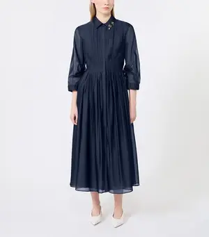 Max Mara Silk-blend Midi Shirt Dress - Navy