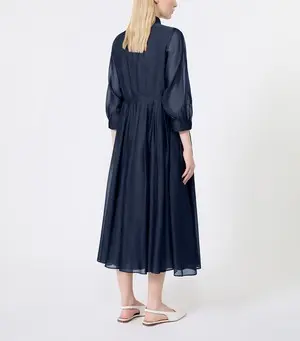 Max Mara Silk-blend Midi Shirt Dress - Navy