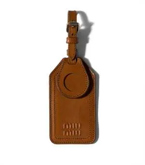Miu Miu Leather Logo Tag Keyring - Brown