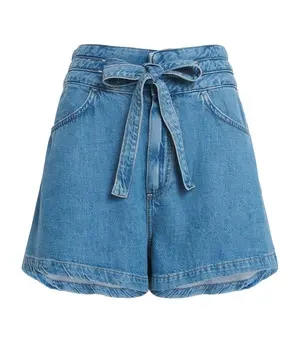 Paige Mathilda Wide-leg Denim Shorts With Tie Waist