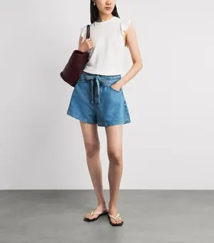 Paige Mathilda Wide-leg Denim Shorts With Tie Waist