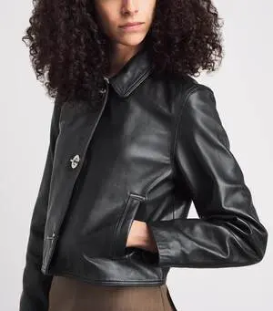 Claudie Pierlot Cropped Leather Turn-lock Jacket - Black