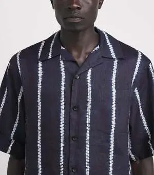 Commas Linen Shibori Stripe Shirt - Navy