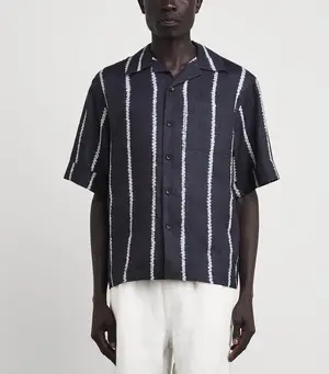 Commas Linen Shibori Stripe Shirt - Navy