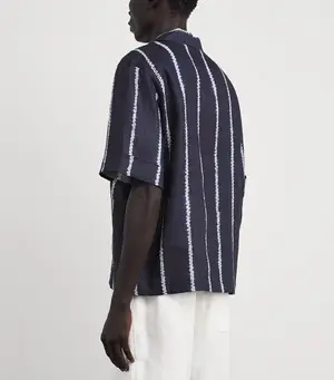 Commas Linen Shibori Stripe Shirt - Navy