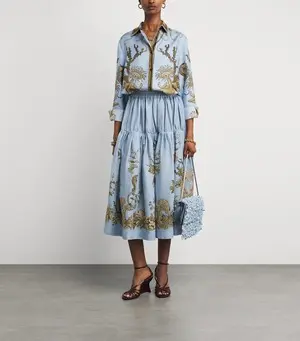 La DoubleJ Tiered Linen Midi Skirt