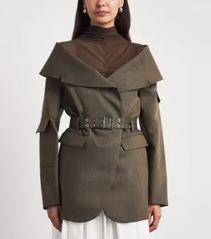 GANNI Wool Off-the-shoulder Belted Blazer