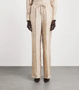 Kiton Silk Printed Pleated Drawstring Trousers