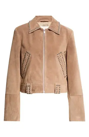 Staud Hugo Stud Detail Faux Suede Jacket