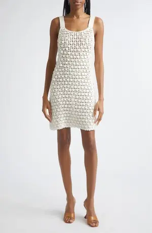 TOCCIN Lala Paillette Detail Open Stitch Cotton Minidress - Coconut