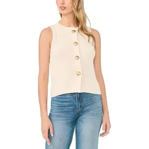 CECE DUPRAZ Shell Button Sweater Vest - Eggnog