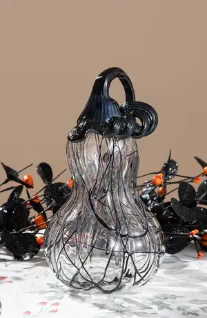 GLITZHOME Halloween Abstract And White Glass Pumpkin