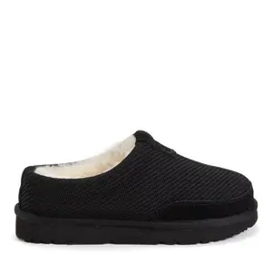 DEARFOAMS Fireside Greta Sport Knit Water Repellent Clog With Genuine Shearling - Black