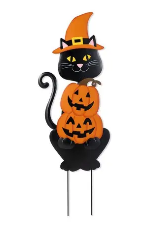 GLITZHOME Halloween Metal Cat With Spring Head Or Labrador Highland Cow Yard Stake - Black