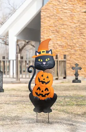 GLITZHOME Halloween Metal Cat Dog Or Cow Yard Stakes - Black