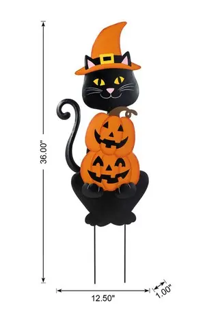 GLITZHOME Halloween Metal Cat Dog Or Cow Yard Stakes - Black