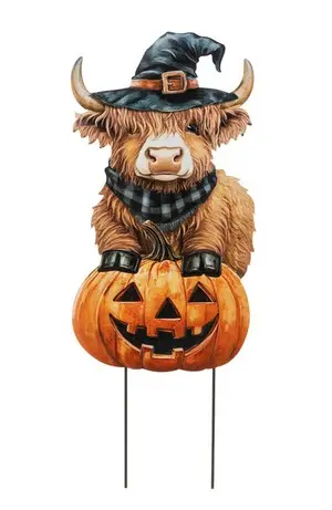 GLITZHOME Halloween Metal Cat Dog Or Cow Yard Stakes - Black