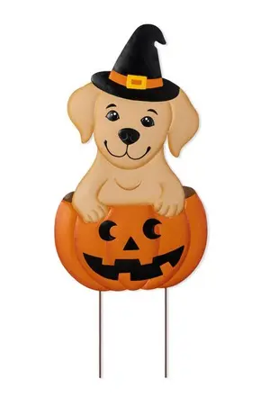 GLITZHOME Halloween Metal Cat With Spring Head Or Labrador Highland Cow Yard Stake - Brown