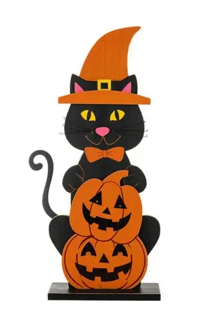 GLITZHOM 30"h Halloween Wooden Lighted Witch Dog Or Cat Porch Decor With Timer - Black