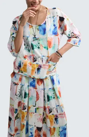 LUUKAA Elowen Painterly Print Linen Blouse - Multihued
