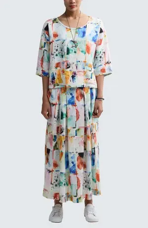 LUUKAA Elowen Painterly Print Linen Blouse