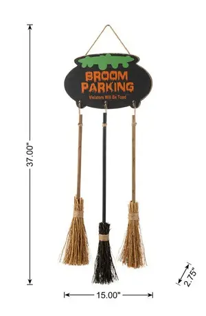 GLITZHOM 37"h Halloween Wooden Cauldron And Broom Porch Decor