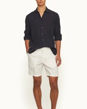 Orlebar Brown Justin Lino Relaxed Fit Classic Collar Italian Linen Shirt - Night Iris