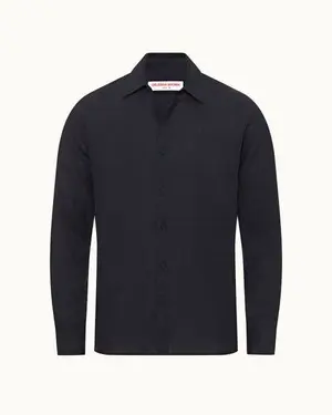 Orlebar Brown Justin Lino Relaxed Fit Classic Collar Italian Linen Shirt - Night Iris