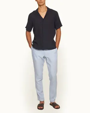Orlebar Brown Griffon Lino Tailored Fit Smart Italian Linen Trousers - Springwater Blue