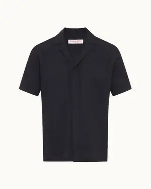 Orlebar Brown Maitan Lino Relaxed Fit Capri Collar Italian Linen Shirt - Night Iris