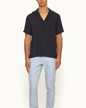 Orlebar Brown Maitan Lino Relaxed Fit Capri Collar Italian Linen Shirt - Night Iris