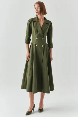 EXQUISE Estelle Jacket Collar Pocketed Dress - Cherry