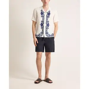 Orlebar Brown Maitan Linen Relaxed Fit Linen Mirabello Border Shirt - White/night Iris