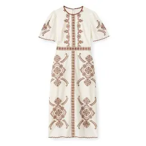 CARTOLINA Embroidered Midi Dress - Ivory