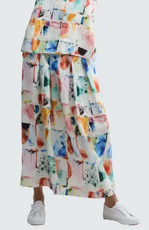 LUUKAA Merina Painterly Print Linen Maxi Skirt