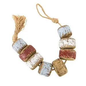 FORESIDE HOME AND GARDEN Beaded Distressed Tassel Multiple Color Wood & Jute