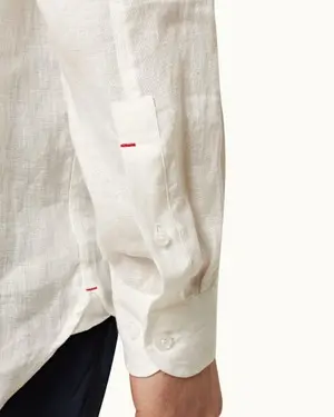 Orlebar Brown Justin Lino Relaxed Fit Classic Collar Italian Linen Shirt - White