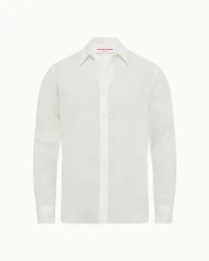 Orlebar Brown Justin Lino Relaxed Fit Classic Collar Italian Linen Shirt - White