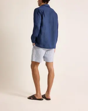 Orlebar Brown Vincent Linen Relaxed Fit Linen Long Sleeve Overhead Shirt - Night Iris