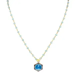 MADISON BEVERLY HILLS Vintage Blue Enamel Virgin Mary Pendant Necklace - Gold
