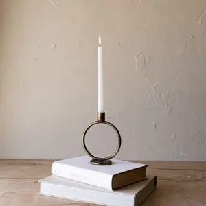 FORESIDE HOME AND GARDEN Brass Round Sculpture Taper Candle Holder Metal