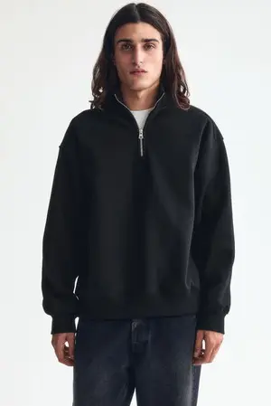 H&M Loose Fit Half-zip Sweatshirt - Black