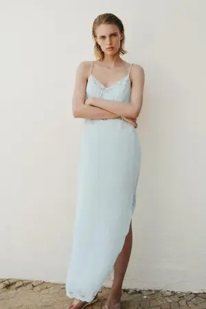 H&m Lace-trimmed Strappy Dress - Light Blue