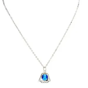 MADISON BEVERLY HILLS Vintage Virgin Mary Pendant Necklace With Sterling Silver Chain - Blue